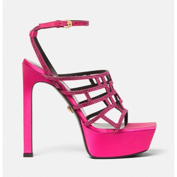 Versace | Shoes | Versace Greca Maze Crystal Open Toe Platform Stiletto ...